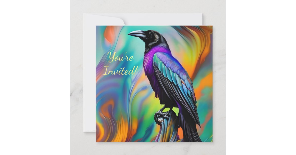 Purple Raven, northern lights background Invitation | Zazzle