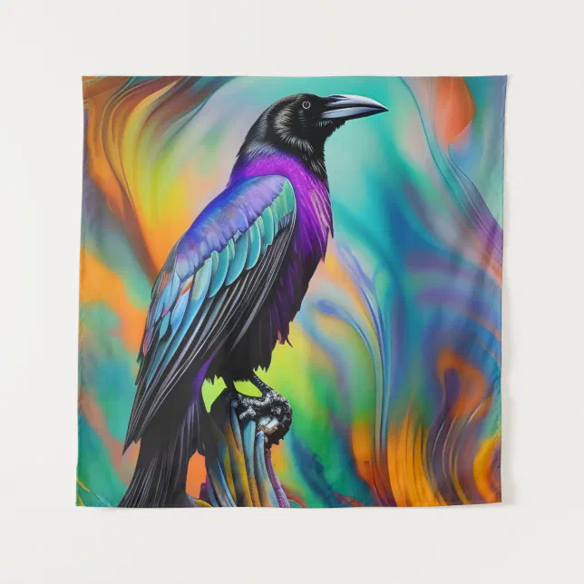 Purple Raven, northern lights background Tapestry | Zazzle