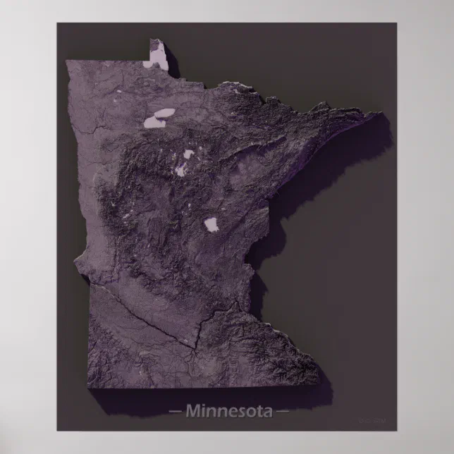 Purple relief map of Minnesota Poster | Zazzle
