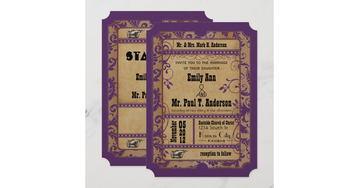 Purple Renaissance Medieval Ticket Wedding Invitation | Zazzle.com