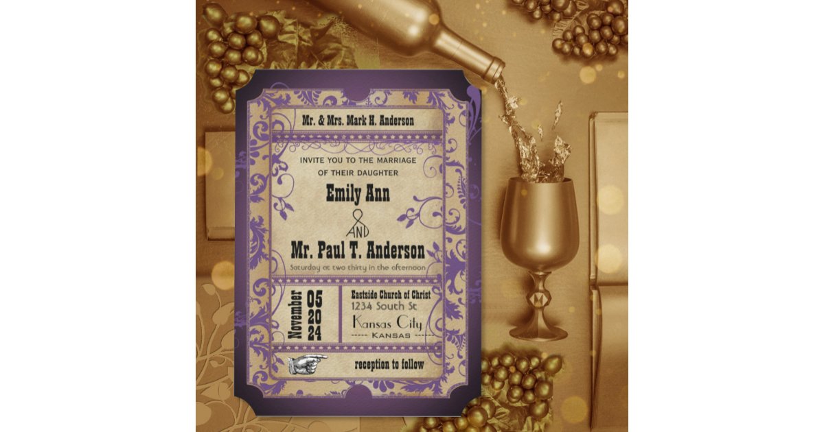Purple Renaissance Medieval Ticket Wedding Invitation | Zazzle