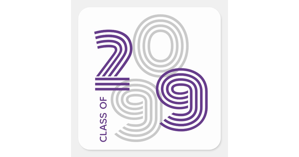 Purple Retro Big Numbers Class of Square Sticker | Zazzle