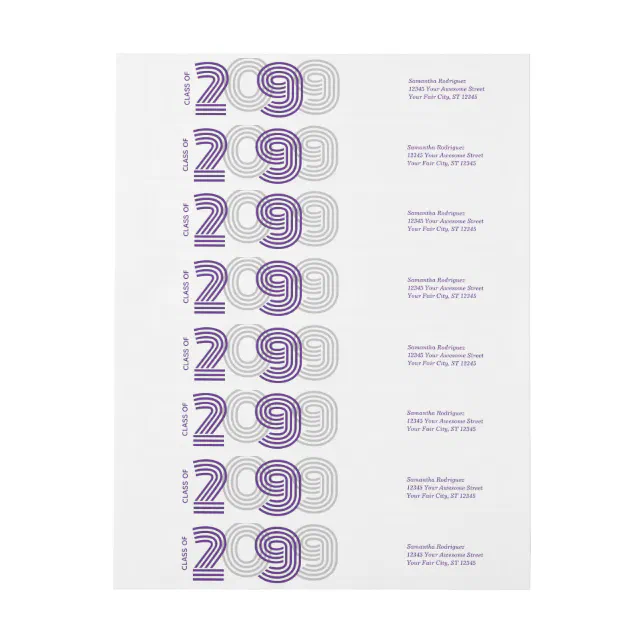 Purple Retro Big Numbers Class of Wrap Around Label | Zazzle