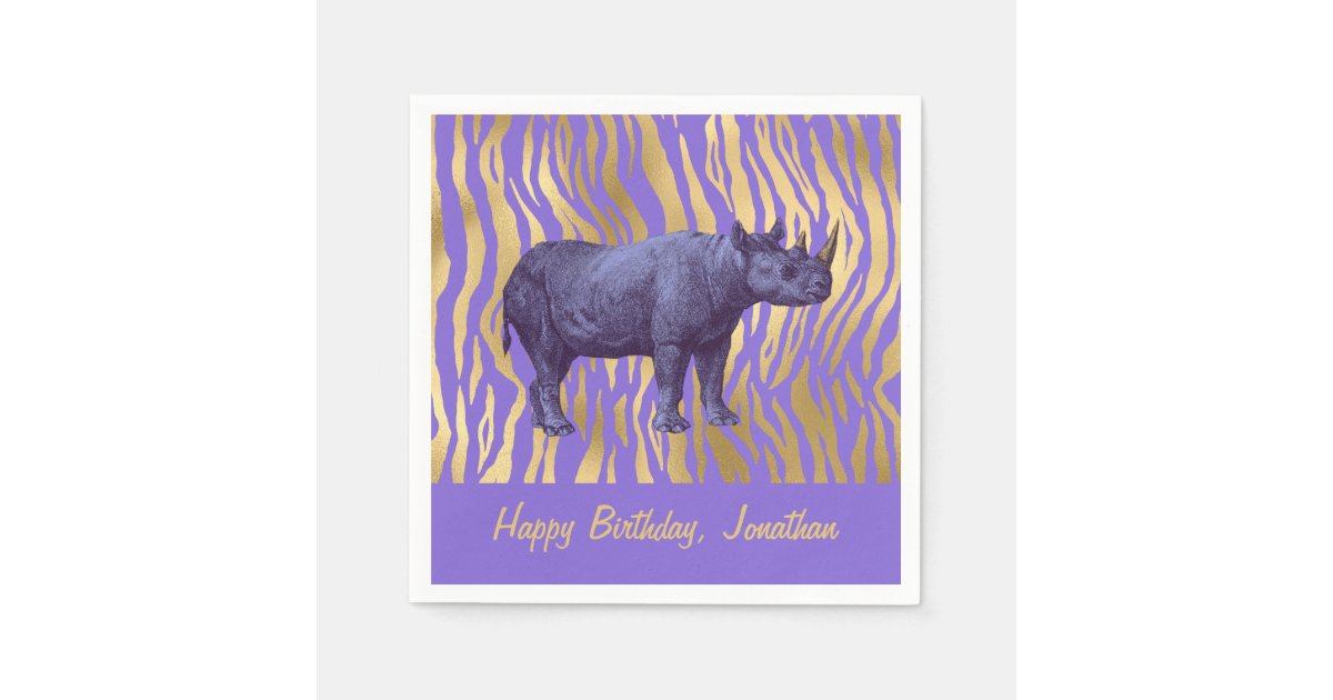 Purple Rhinoceros Happy Birthday Party Napkins | Zazzle