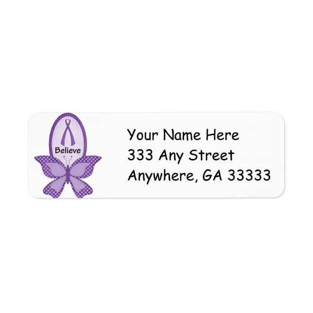 Purple Ribbon cancer awareness return address labe Label | Zazzle