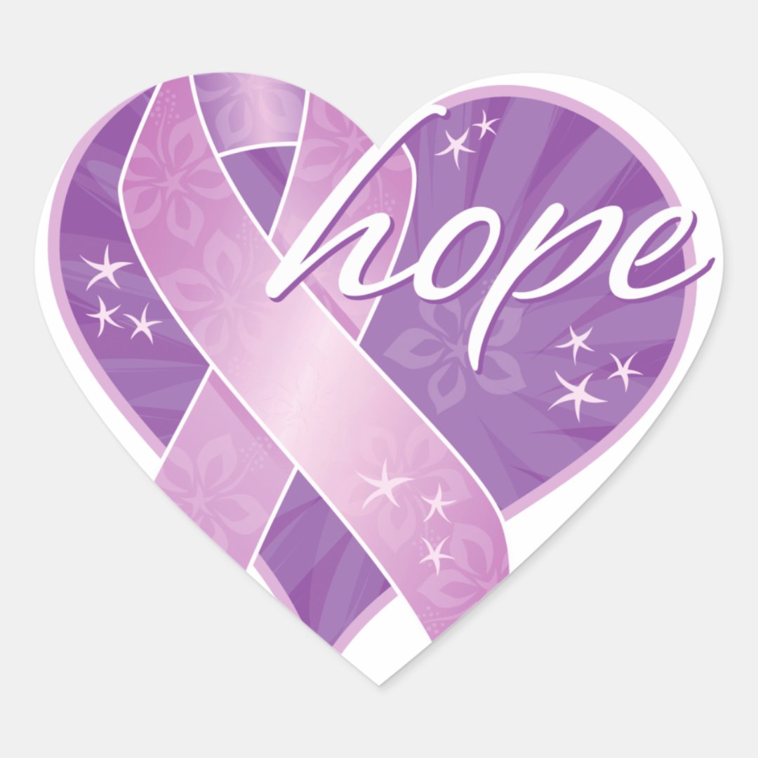 purple ribbon hope heart sticker | Zazzle