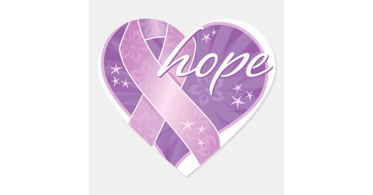 purple ribbon hope heart sticker | Zazzle