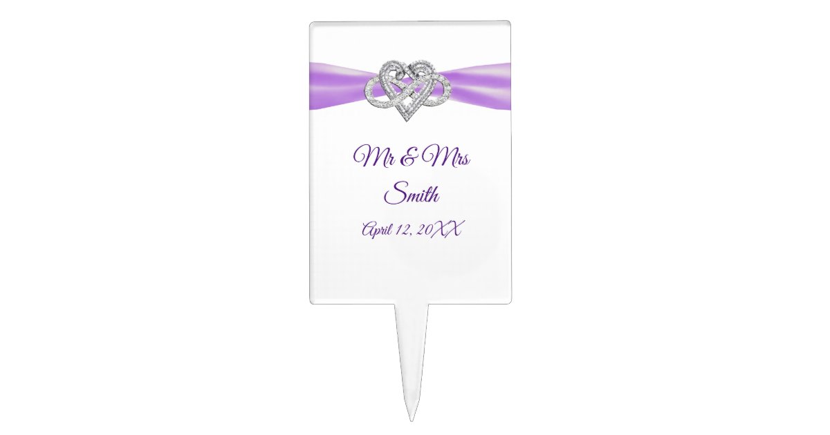 Purple Ribbon Infinity Heart Wedding Cake Topper | Zazzle