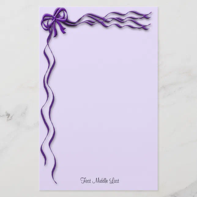 Purple Ribbons and Bows Borders Stationery | Zazzle