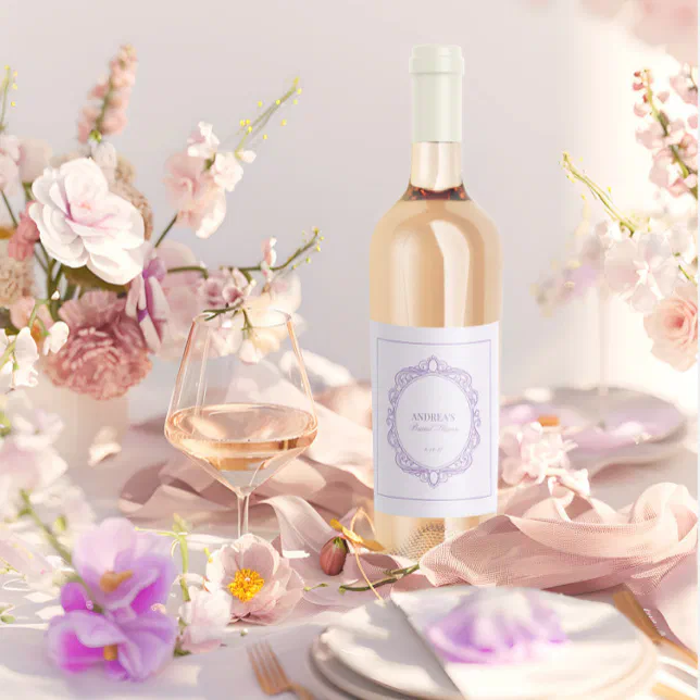 Purple Romantic Vintage Bridal Shower Wine Label | Zazzle