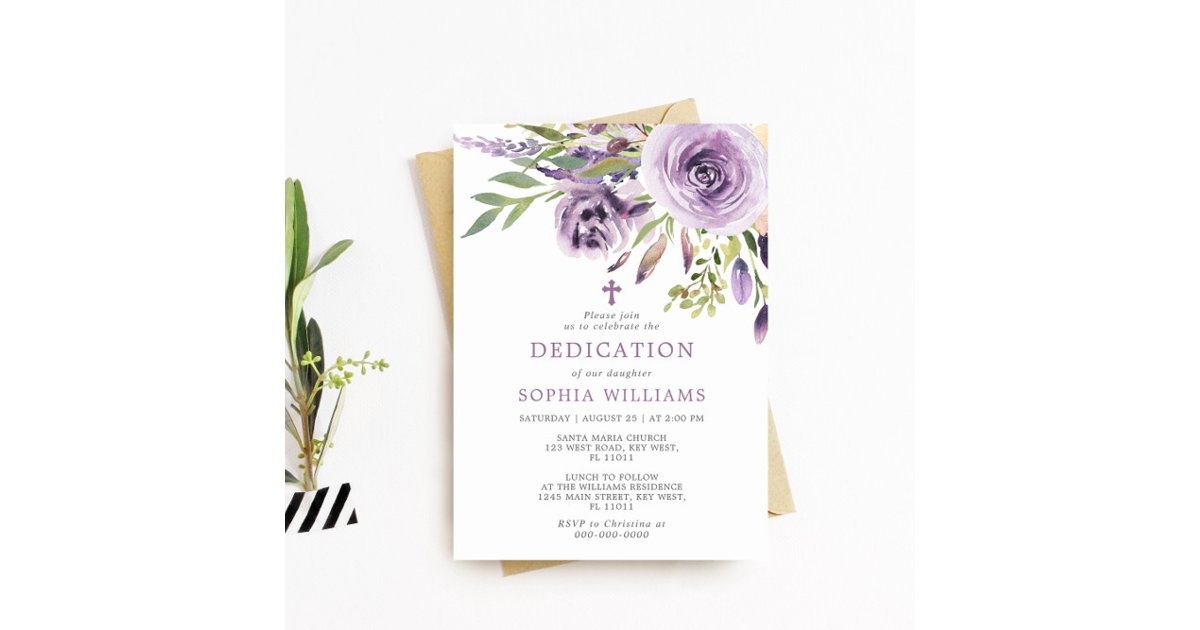 Purple Rose Floral Dedication Invitation | Zazzle