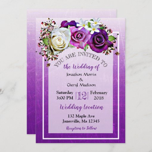 Purple Rose Floral Wedding Invitations | Zazzle