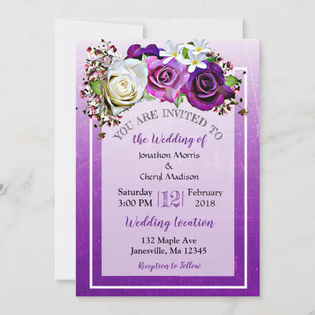 Purple Rose Floral Wedding Invitations | Zazzle
