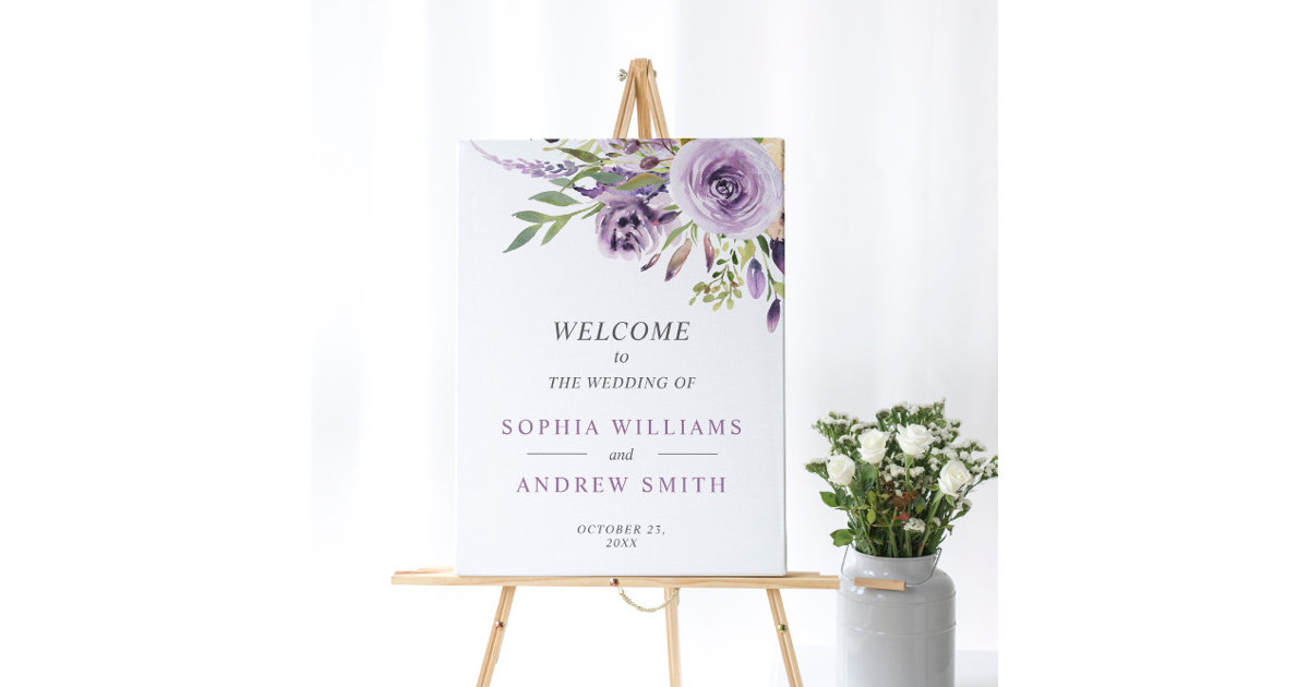 Purple Rose Floral Wedding Welcome Sign | Zazzle