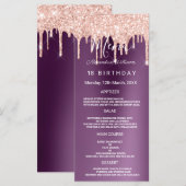 Purple rose gold glitter drips Birthday Program | Zazzle