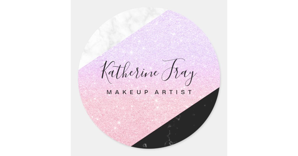 Purple rose gold glitter white black marble makeup classic round ...