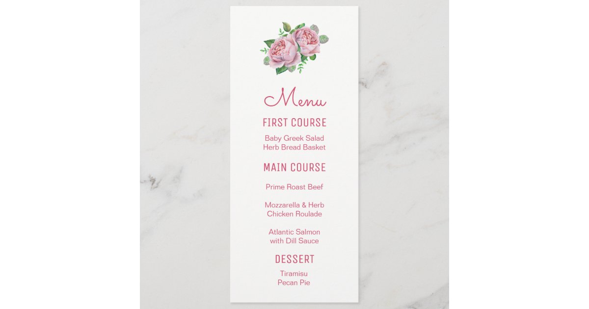 Purple Rose Watercolor Flower Menus | Zazzle