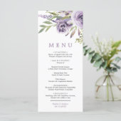 Purple Roses & Greenery Leaves Floral Wedding Menu | Zazzle