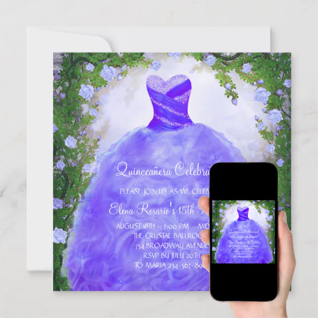 Purple Roses Purple Quinceanera Invitations | Zazzle
