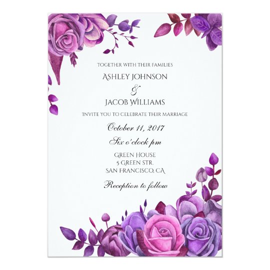 Purple roses wedding invitation Pink floral invite | Zazzle.com