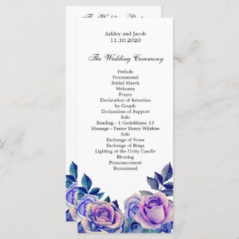 Purple roses wedding program. Floral ceremony Program | Zazzle
