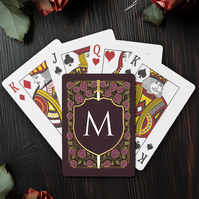 Purple Royal Medieval Sword & Shield Monogram Poker Cards | Zazzle