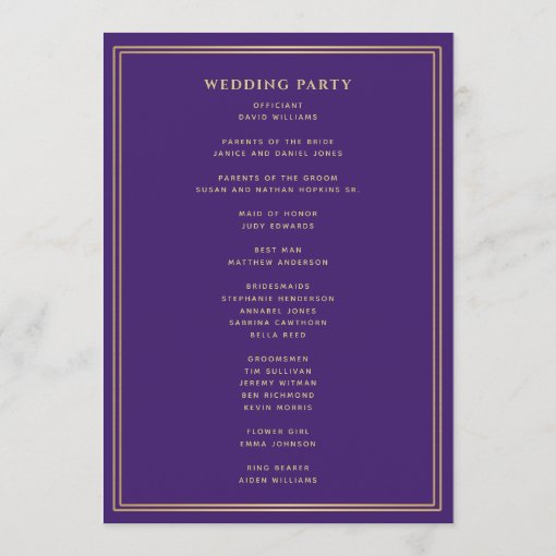Purple Royal Medieval Sword Wedding Program | Zazzle