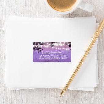 purple rustic address label with string lights | Zazzle