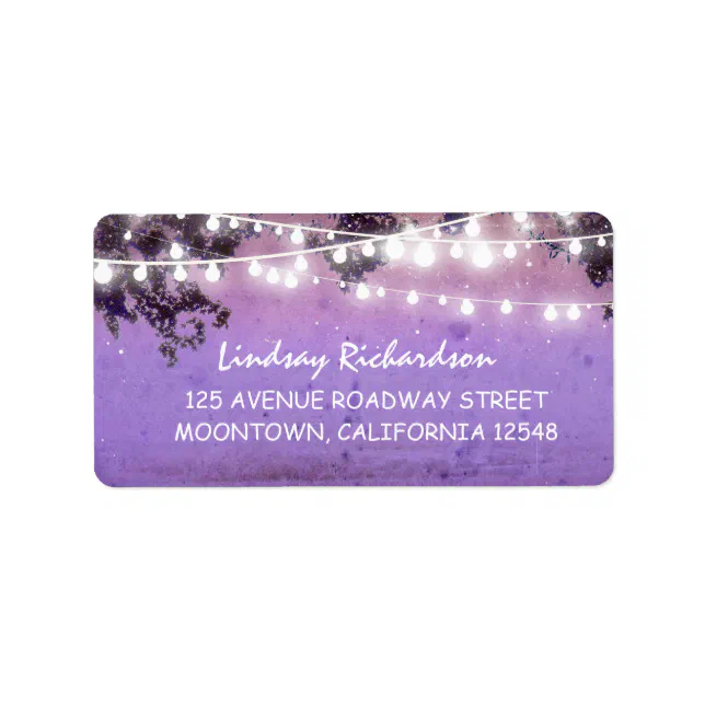 purple rustic address label with string lights | Zazzle
