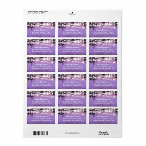 purple rustic address label with string lights | Zazzle