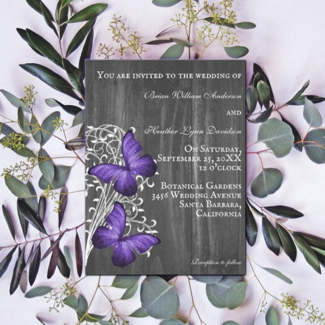 Purple Rustic Wedding Invitations