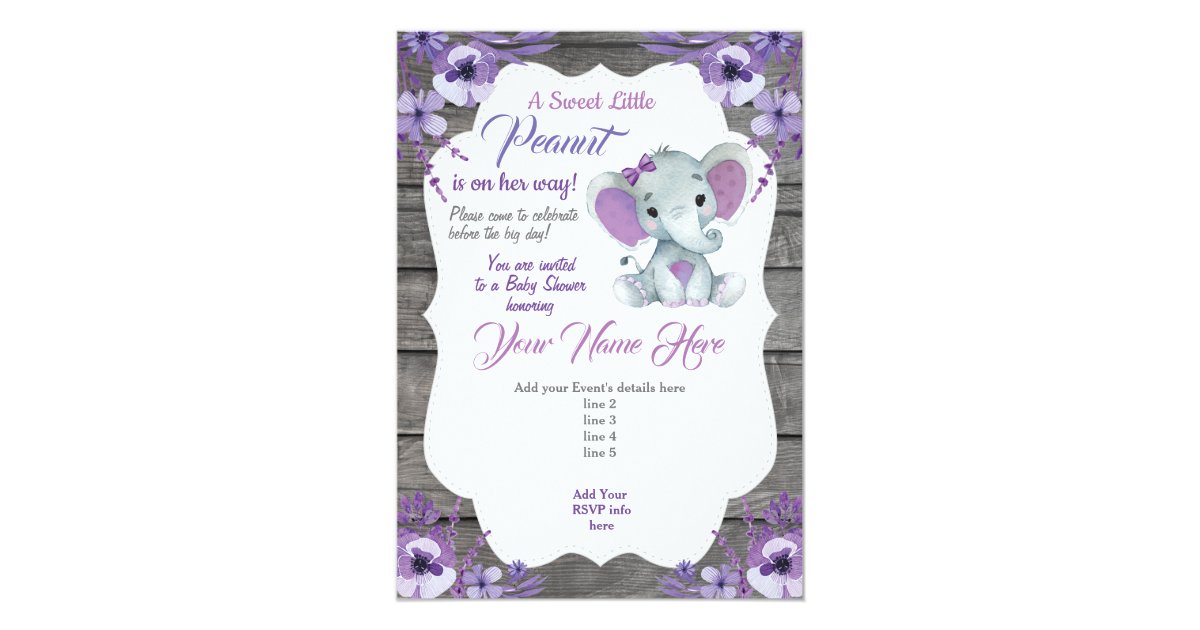 Purple Rustic Elephant Invitation Editable | Zazzle.com