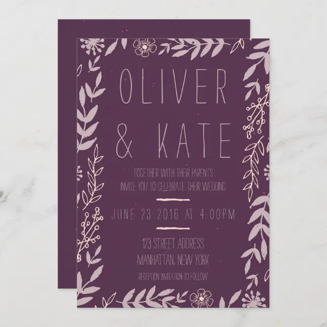 Purple Rustic Floral Wedding Invitation | Zazzle