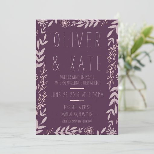 Purple Rustic Floral Wedding Invitation | Zazzle