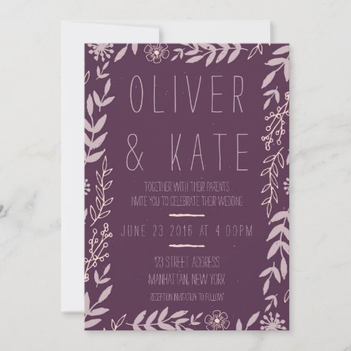Purple Rustic Floral Wedding Invitation | Zazzle