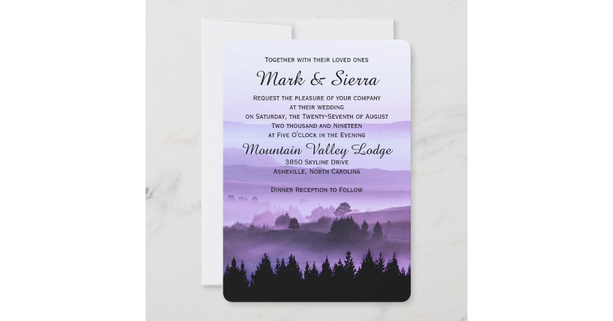 Purple Rustic Mountain Wedding Invitation | Zazzle