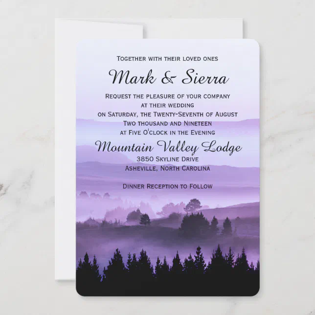 Purple Rustic Mountain Wedding Invitation | Zazzle