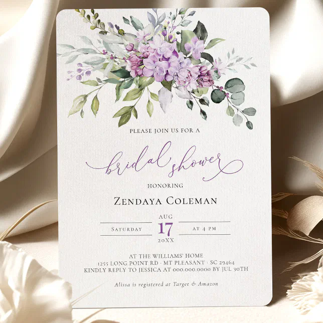 Purple Sage Green Bridal Shower Lilacs Invitation | Zazzle