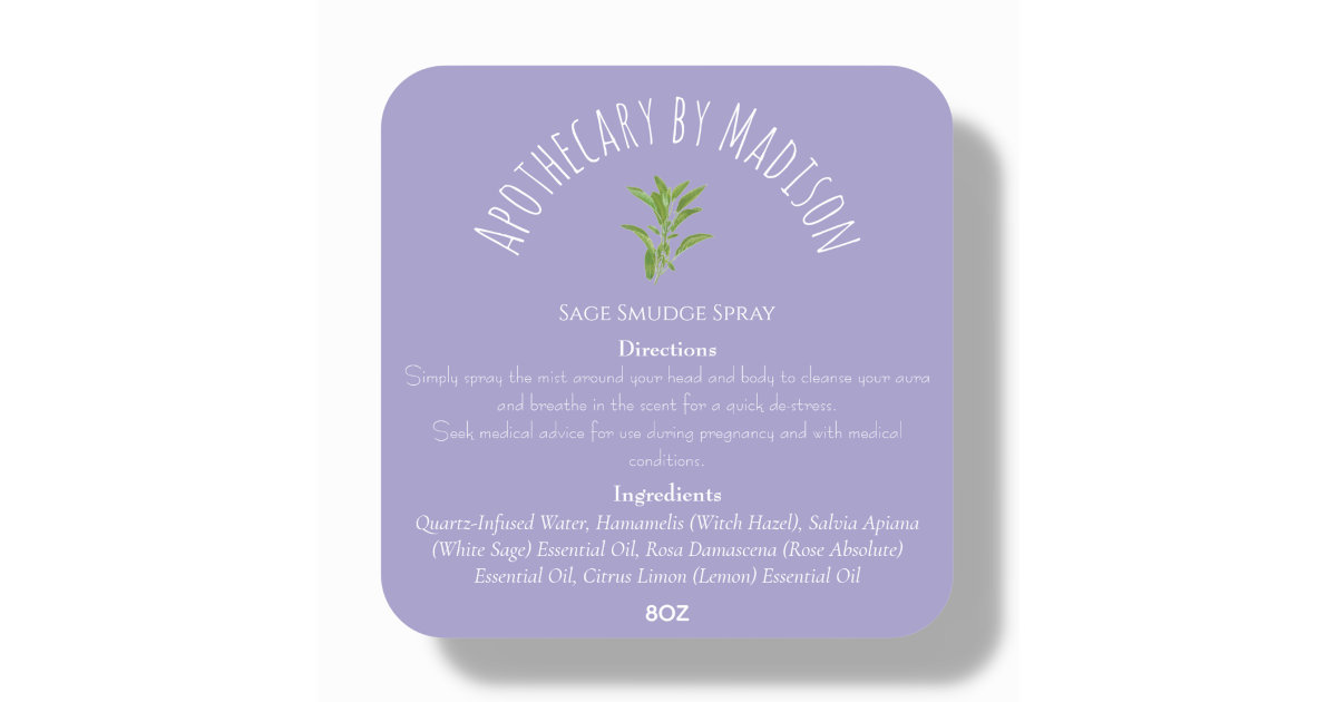 Purple | Sage Smudge Spray Bottle Labels | Zazzle