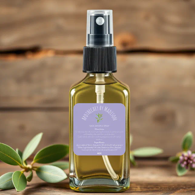 Purple | Sage Smudge Spray Bottle Labels | Zazzle