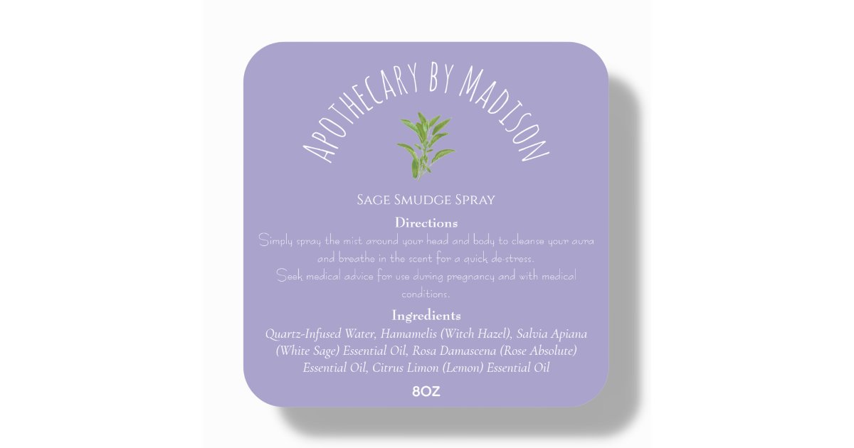 Purple | Sage Smudge Spray Bottle Labels | Zazzle
