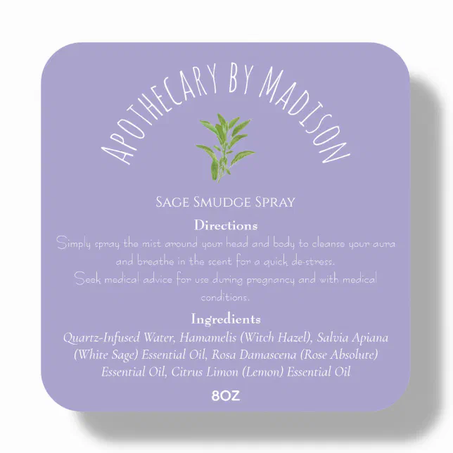 Purple | Sage Smudge Spray Bottle Labels | Zazzle