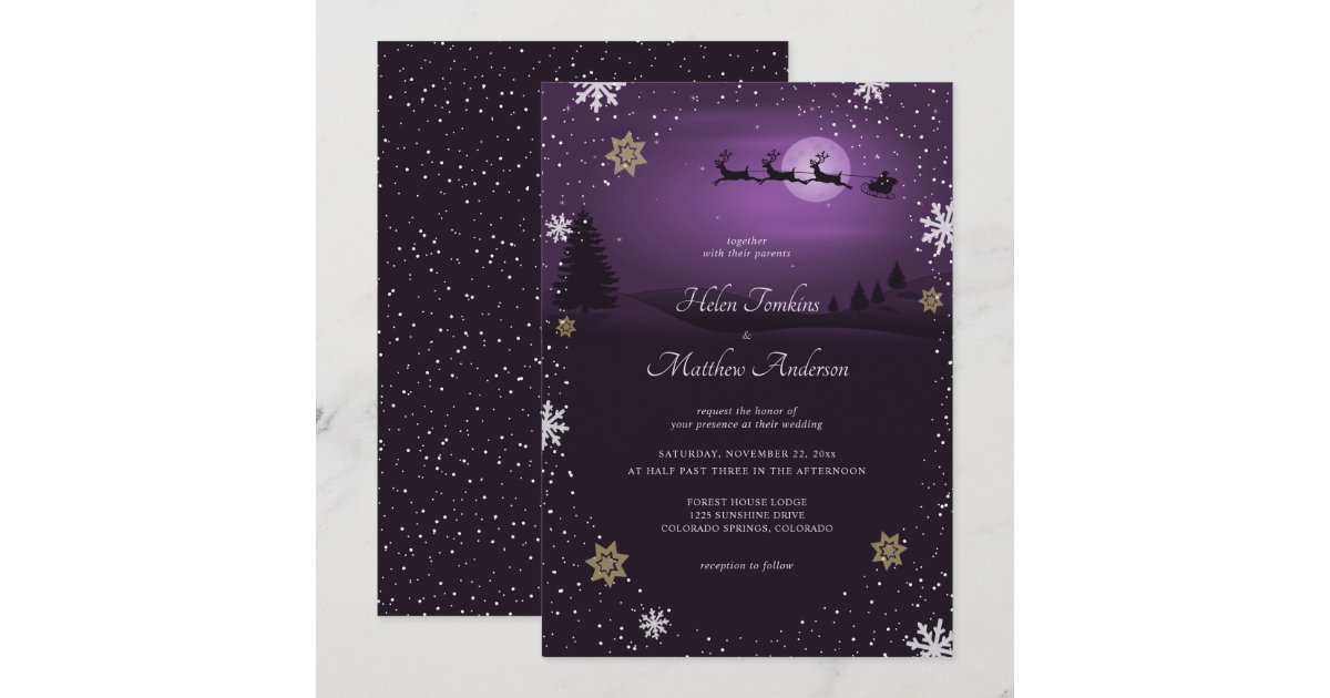 Purple Santa Claus Christmas Wedding Invitations | Zazzle