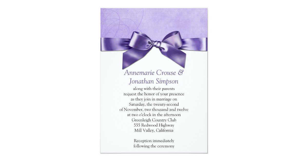 Purple Satin Ribbon Wedding Invitation | Zazzle.com