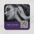Purple scannable barcode QR code photo Square Business Card | Zazzle