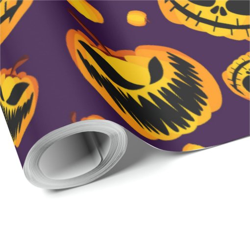 Purple Scary Halloween Pumpkin Wrapping Paper | Zazzle