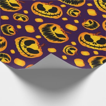 Purple Scary Halloween Pumpkin Wrapping Paper | Zazzle