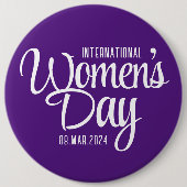 Purple Script International Women's Day March 8 Button | Zazzle
