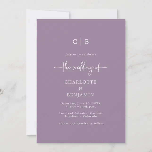 Purple Script Wedding Invitation | Zazzle