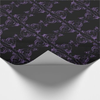 Purple Scrollwork Damask Goth Wrapping Paper | Zazzle